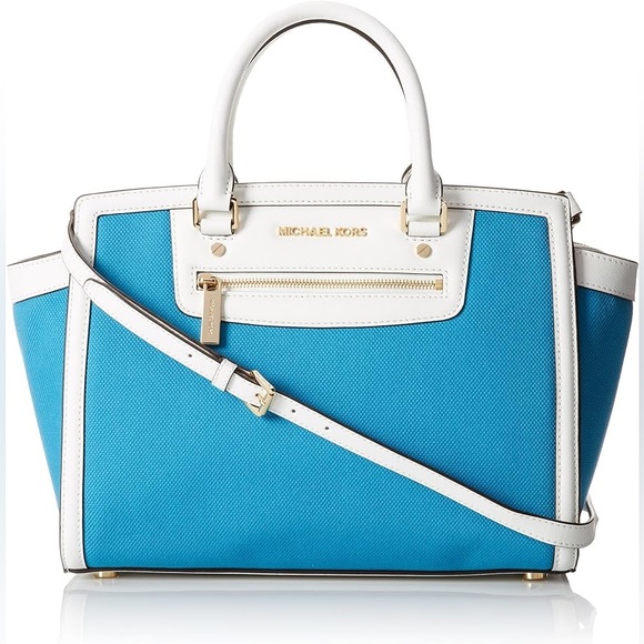 MICHAEL Michael Kors | Bags | Michael Kors Selma White With Blue Canvas ...